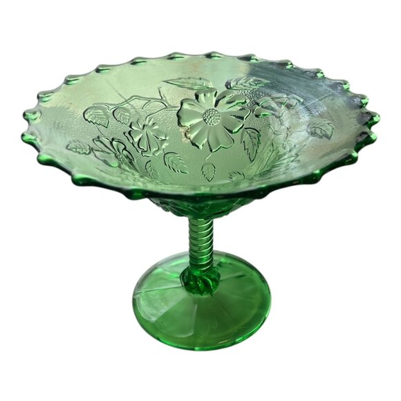 Accents | Vintage Green Depression Glass Compote Dish Floral Pattern ...